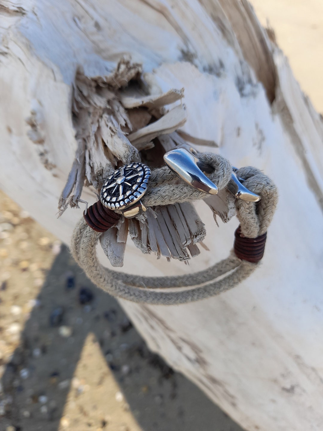 Hemp and Leather Bracelet Anchor and Wind Rose - Etsy