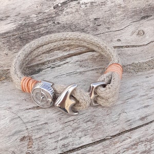 Hemp and Leather Bracelet Anchor and Wind Rose - Etsy