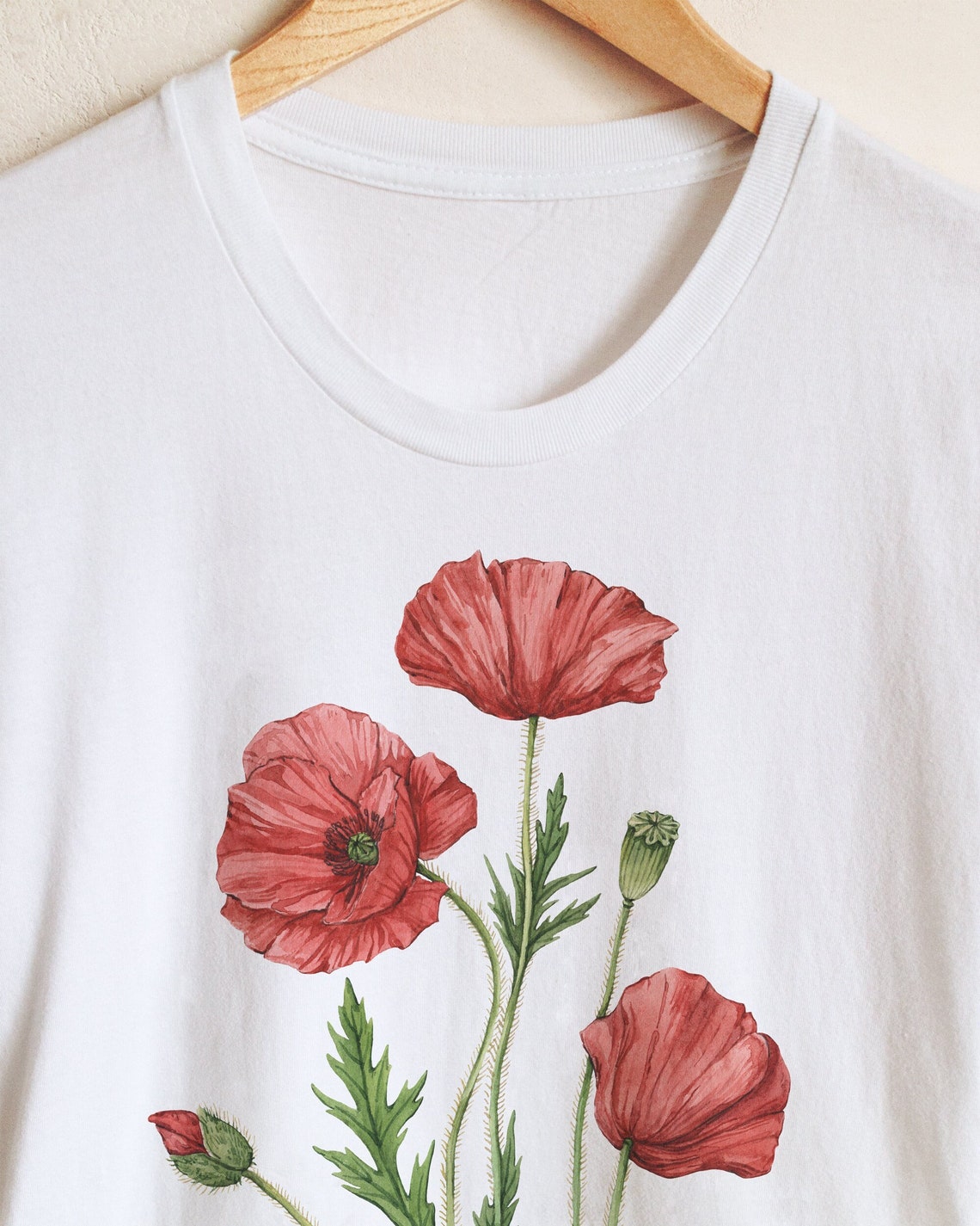 Red Poppy Shirt: August Birth Flower, Watercolor Floral Tee - Etsy