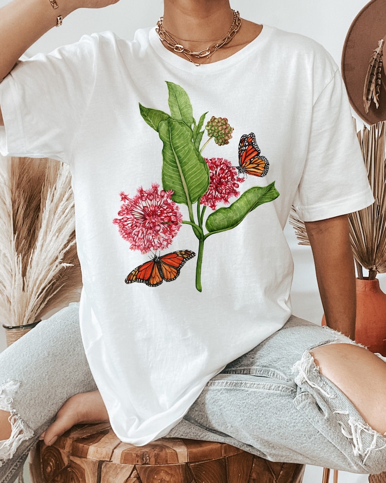 Monarch Butterfly T-shirt: Watercolor Milkweed, Pollinator Garden Tee ...