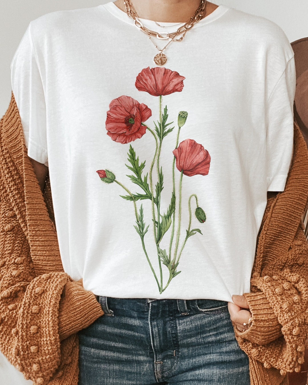 Red Poppies Shirt. August Birth Flower Floral Tshirt. Watercolor Poppy ...