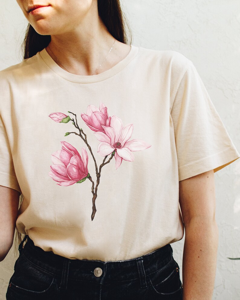 Magnolia Flower Tshirt. Spring Flower Shirt. Pink Magnolia Shirt ...