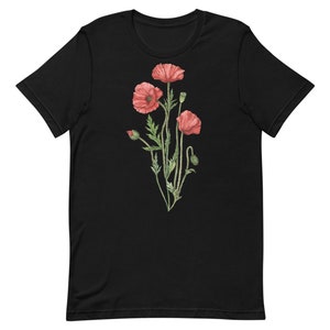 Red Poppy Shirt: August Birth Flower, Watercolor Floral Tee - Etsy