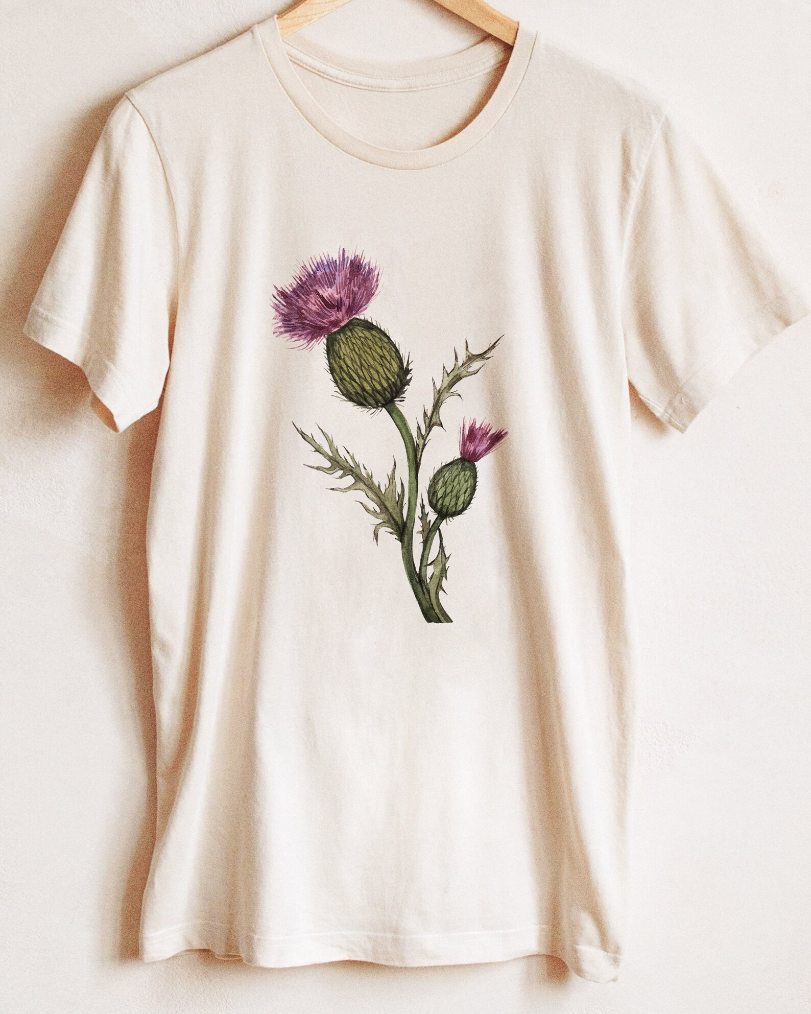 Scottish Thistle Shirt. Botanical Watercolor Flower Tshirt. Spring ...