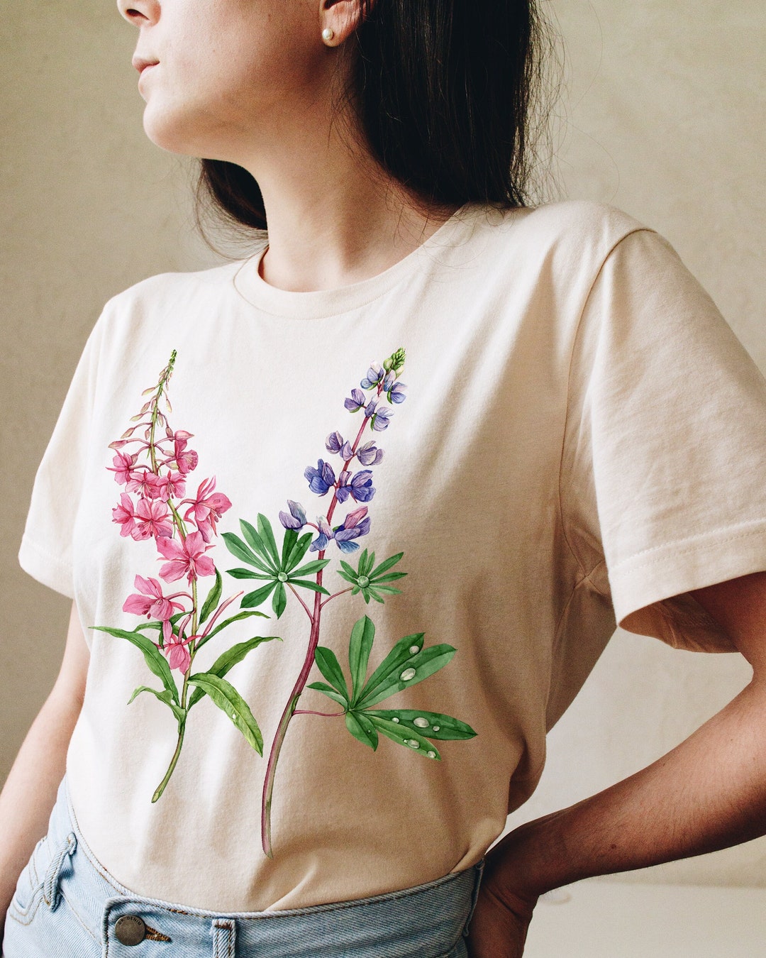 Fireweed and Bluebonnet Wild Flower Shirt Native Plant Shirt Lupine ...
