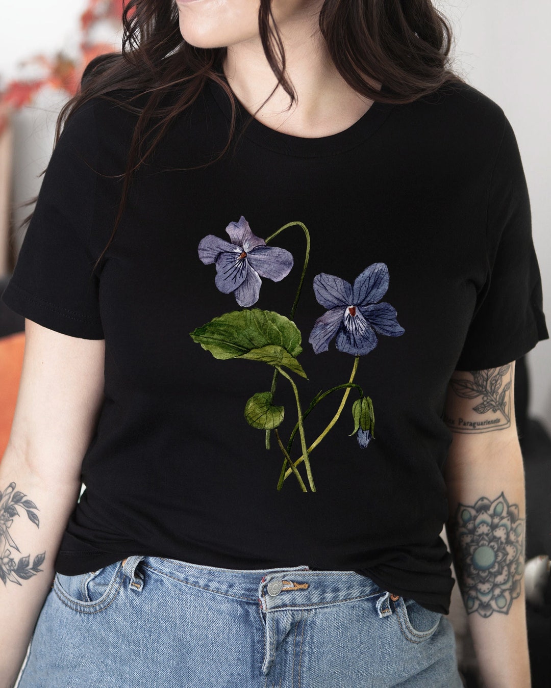 Violet Shirt-february Birth Flower. Birth Flower Botanical Shirt. Birth ...