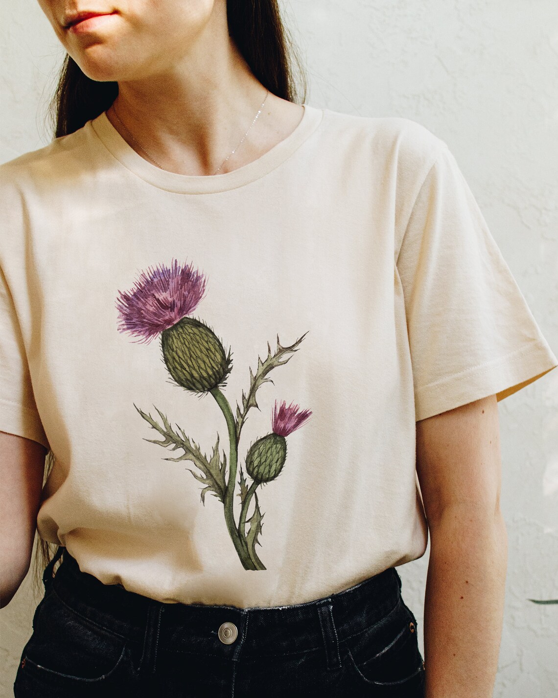 Scottish Thistle Shirt. Botanical Watercolor Flower Tshirt. Spring ...