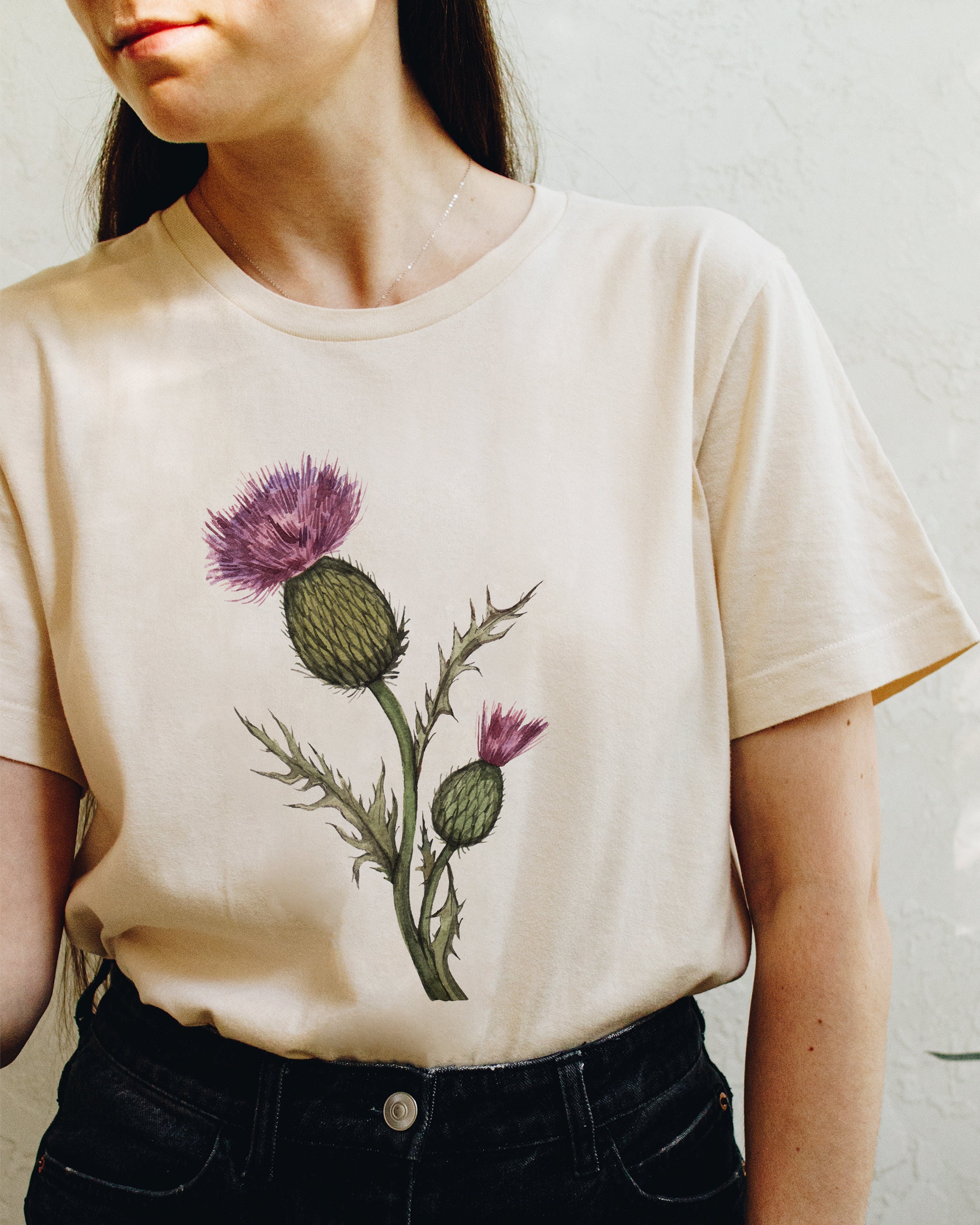 Scottish Thistle Shirt. Botanical Watercolor Flower Tshirt. Spring ...
