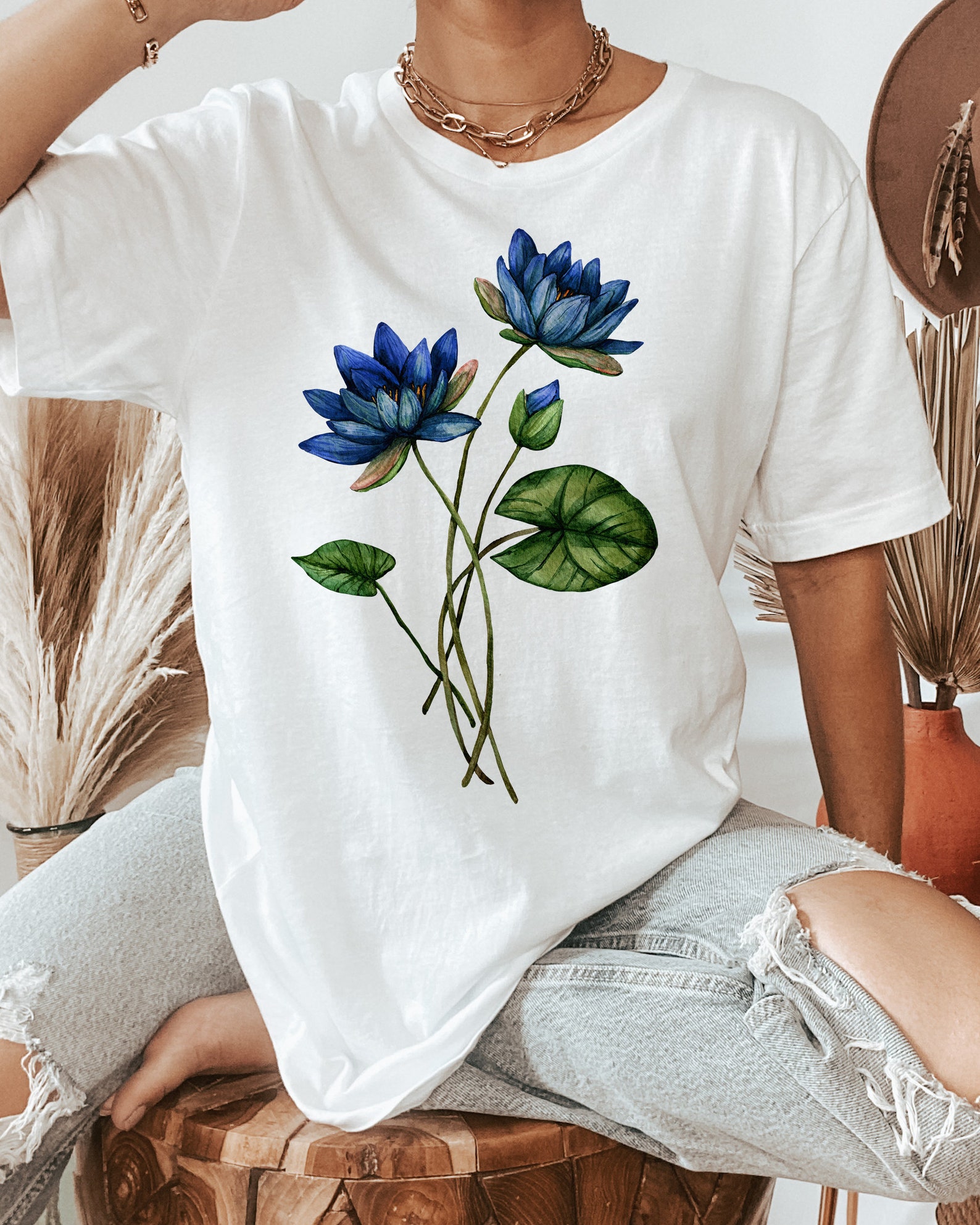 Blue Lotus T-shirt: Egyptian Lily Watercolor Botanical Tee - Etsy