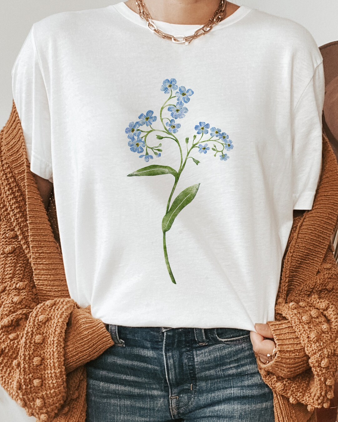 Forget Me Not Shirt, Watercolor Botanical Tee. Floral Clothing - Etsy