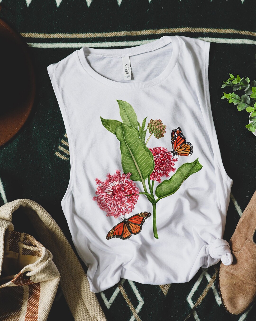 Monarch Butterfly Tank Top. Milkweed Plant & Monarch T Shirt. Botanical ...