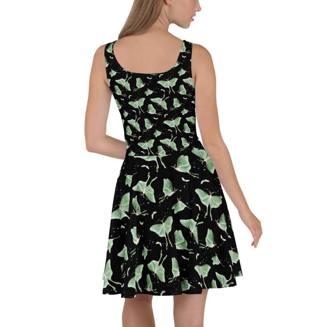 Luna Moth Skater Dress, Moths Dress, Witchy Moon Dress, Fairycore ...