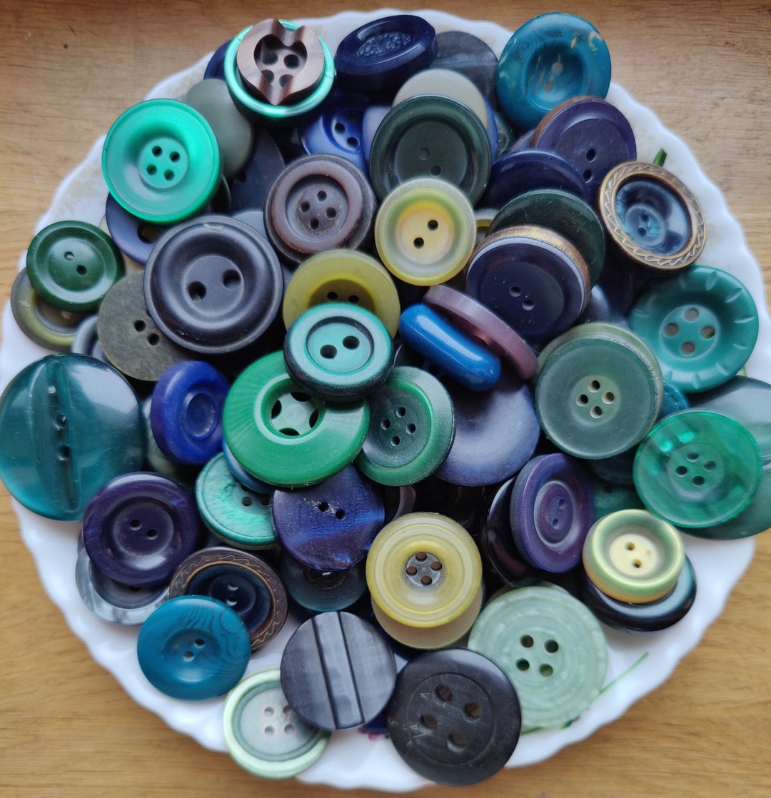 Set of 100+ Vintage Buttons From the 60s and 70s. Shades of Blue, Green ...