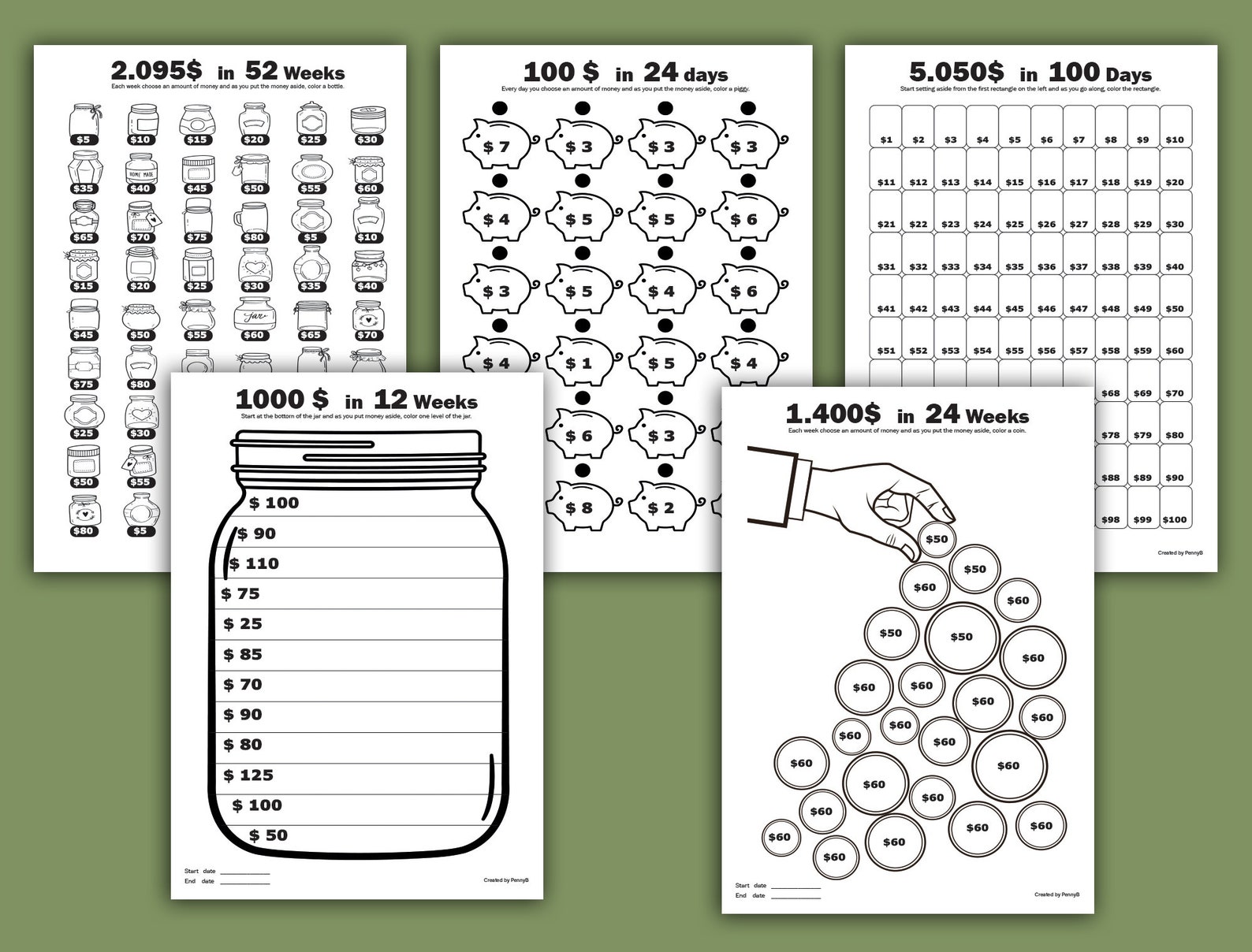 Money Saving Challenge, A4, English Dollars, Savings Tracker Printables ...