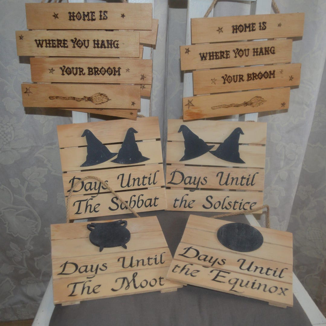 Wooden Stencilled/pyrography Signs - Sabbat Countdown, Moot, Solstice ...
