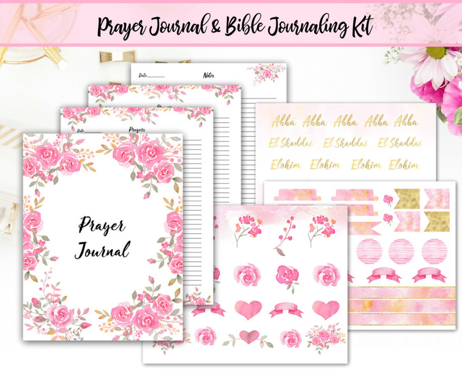 Prayer Journal, Printable Journal, Bible Journaling Kit, Faith Stickers ...