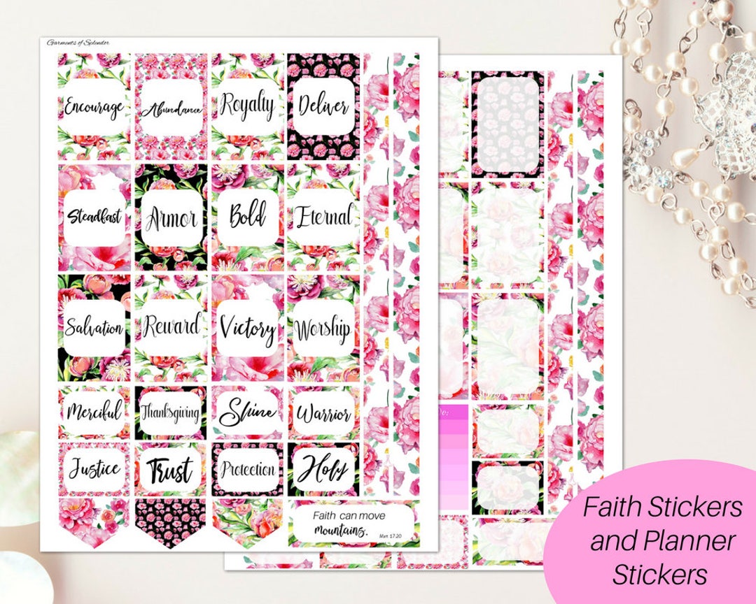 Printable Faith Stickers and Word Study Sheets/ Floral Christian ...