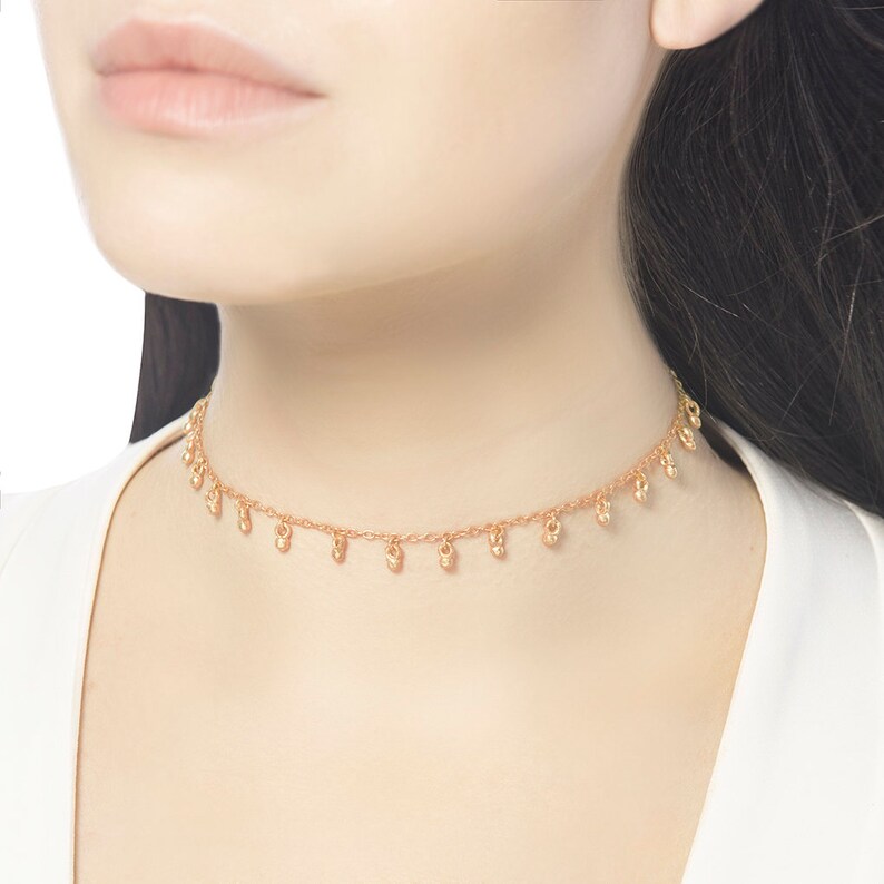 Cascabel Boho Rose Gold Bell Drop Charm Choker Necklace | Etsy