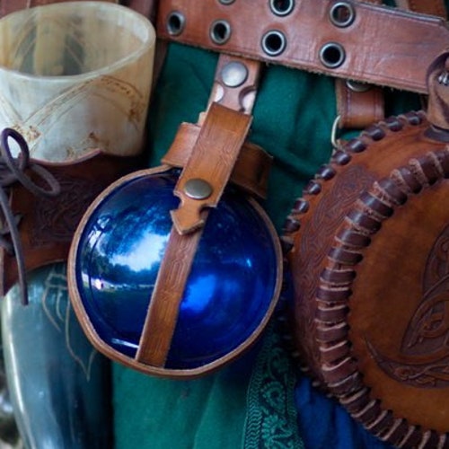 Red Potion Bottle With Leather Holder Potion. Flask DRINKING - Etsy