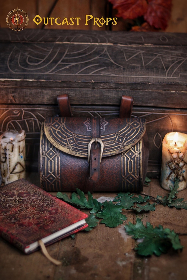 Kazgar Dwarven Hip Bag Medieval Leather Pouch Embossed and Weathered in ...