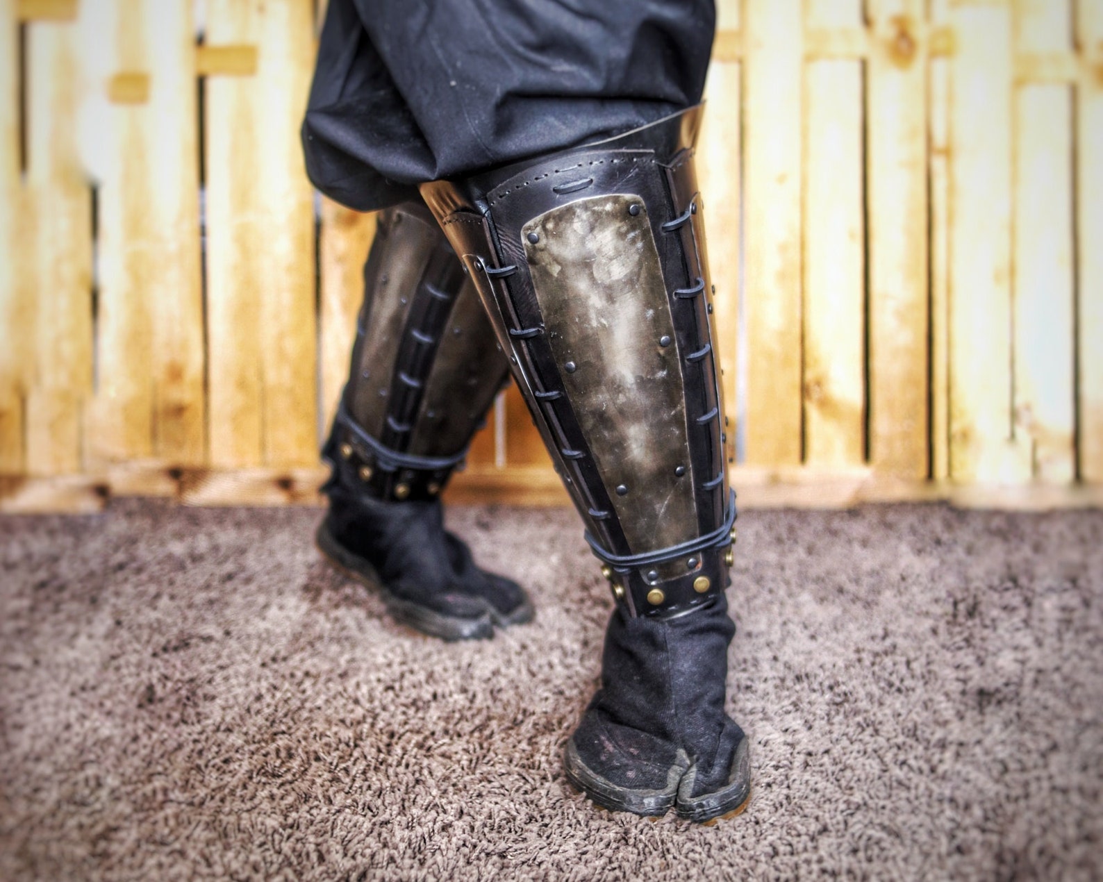 Samurai Iron Greaves Leather Shin Guards, Larp or Cosplay Leather and ...