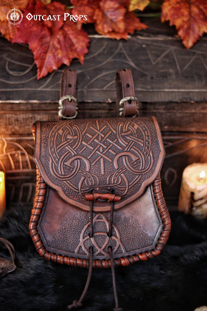 Embossed Dragon Knot Viking Leather Belt Pouch Medieval Bag for LARP ...