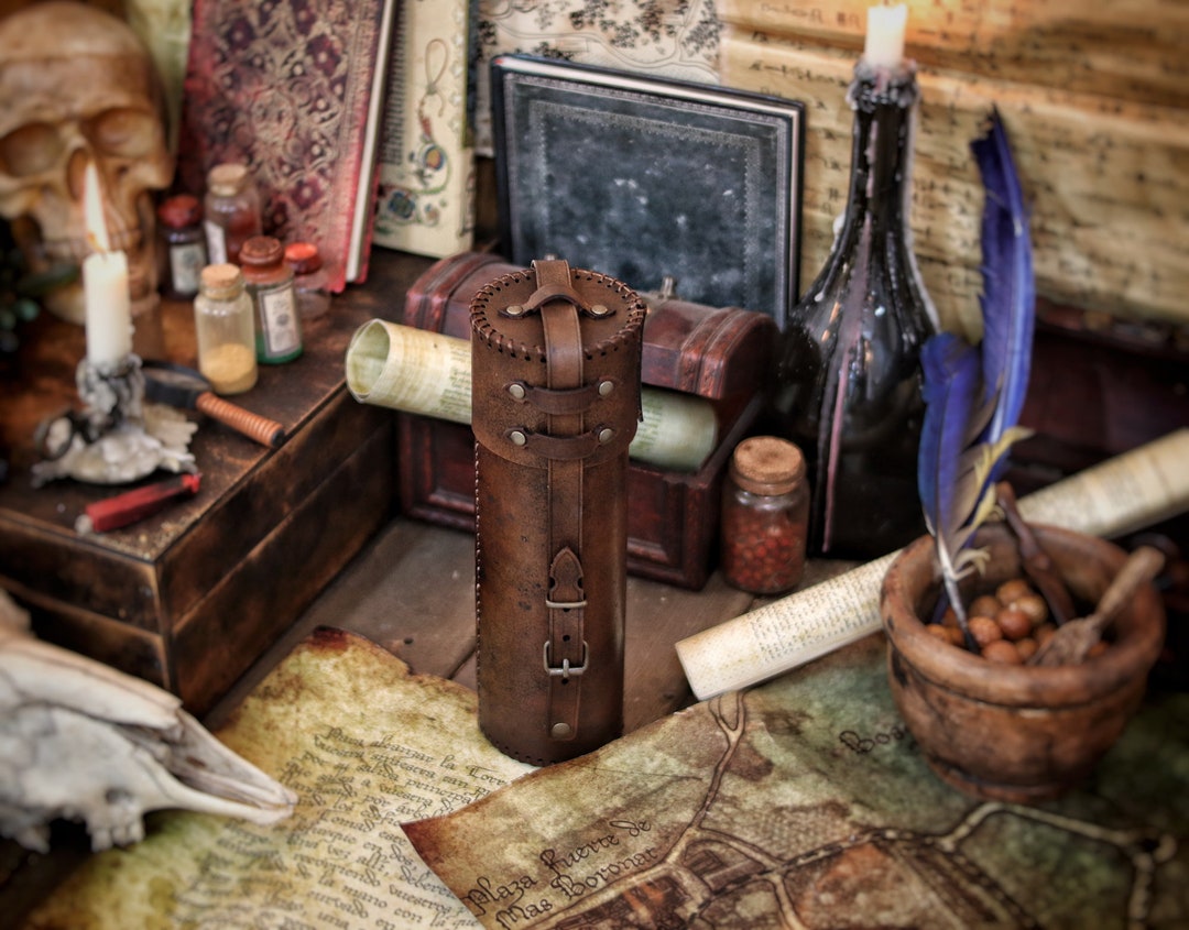 Leather Scroll Case for LARP, Document Tube for Cosplay, Medieval ...