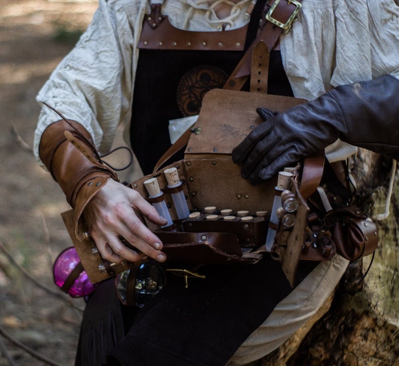 Alchemist leather larp Bag Potion Set for steampunk alchemist | Etsy