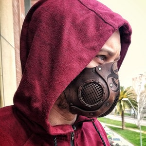 Leather Face Mask With Filter Pocket Biohazard Sign Post Apocalyptic ...