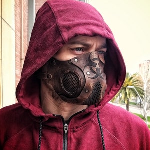 Leather Face Mask With Filter Pocket Biohazard Sign Post Apocalyptic ...