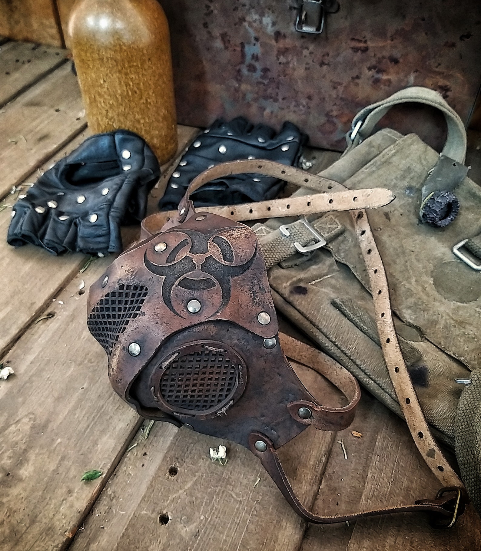 Biohazard Leather Face Mask: Post Apocalyptic, Filter Pocket - Etsy