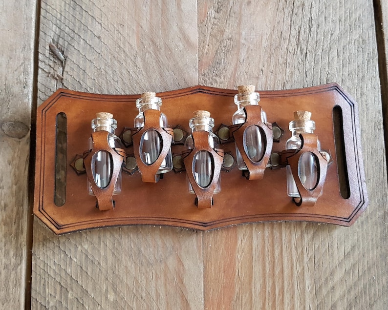 Belt Potion holder for 5 small bottles. Made of leather for | Etsy