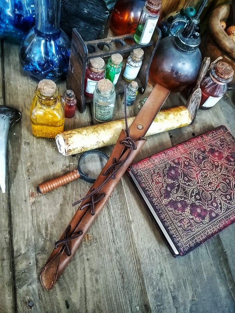 Magic Wand Leather Holster Laced & Aged Perfect Sheath for Wizzards to ...