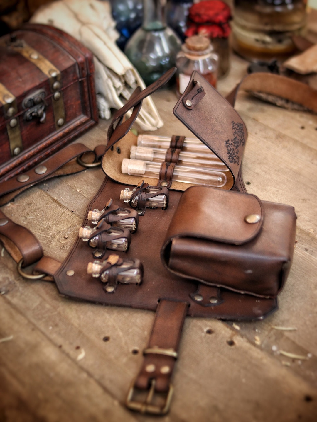 Leather Leg Harness Potion Holster: Alchemist LARP Steampunk Costume ...