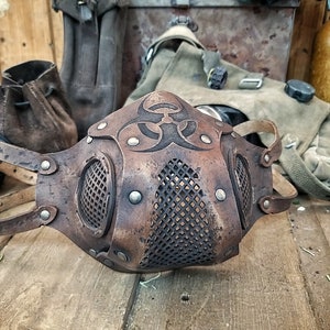 Leather Face Mask With Filter Pocket Biohazard Sign Post Apocalyptic ...