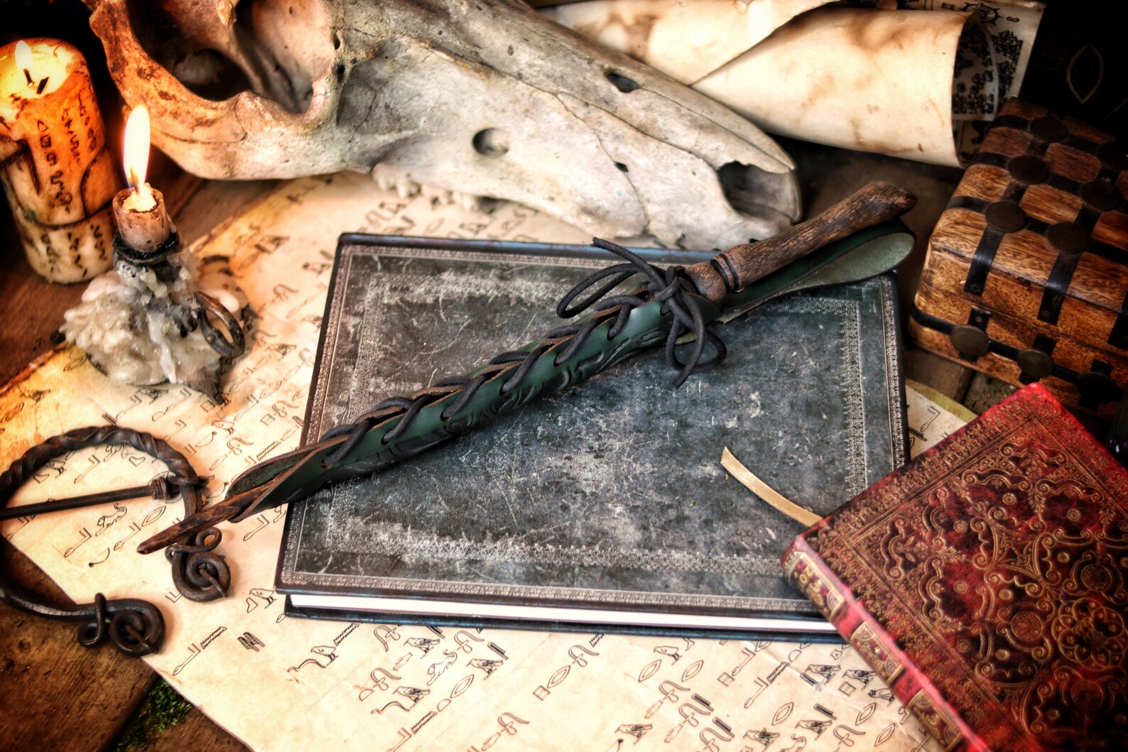 Magic Wand Leather Holster Ornated Laced & Aged for Wizard and Witch ...