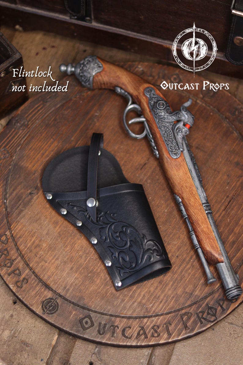 Ornated Leather Flintlock Holster for LARP Pirate Musketeer Renaissance ...