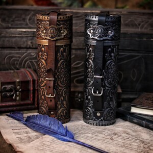 Ornated Leather Scroll Case: Exquisite Document Tube for Cosplay and ...