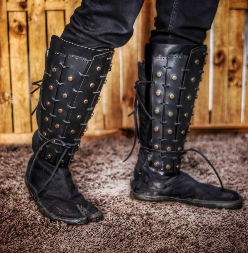 Samurai Leather Greaves Studded Shin Guards Larp or Cosplay - Etsy