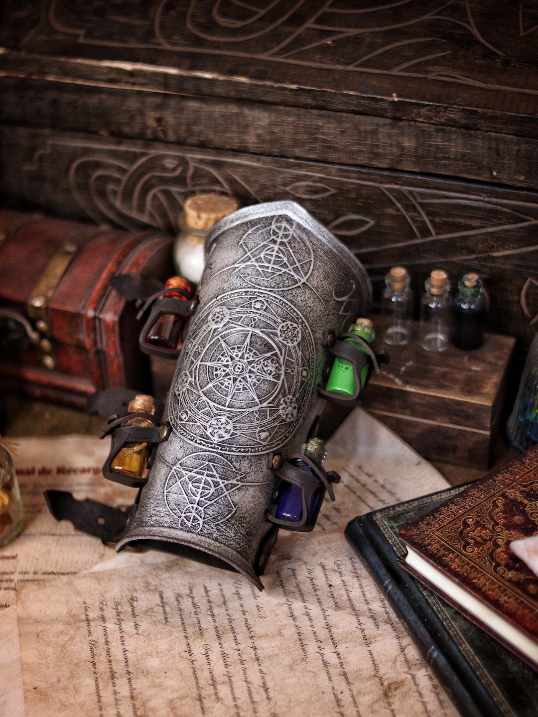 Alchemist Leather Bracer With Transmutation Circle Larp Armor Wizards ...