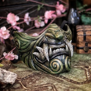 Japanese Oni Samurai Mask Japanese Half Oni Mask Samurai Wearable Mask ...