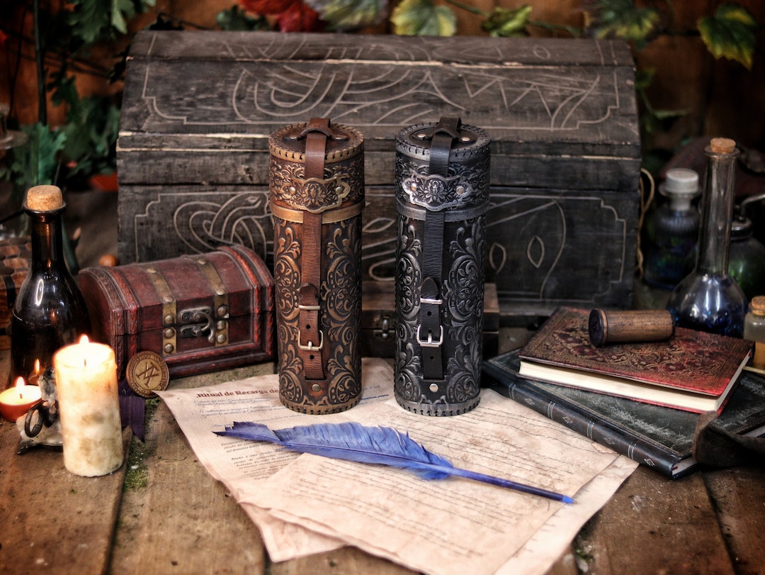 Ornated Leather Scroll Case: Exquisite Document Tube for Cosplay and ...