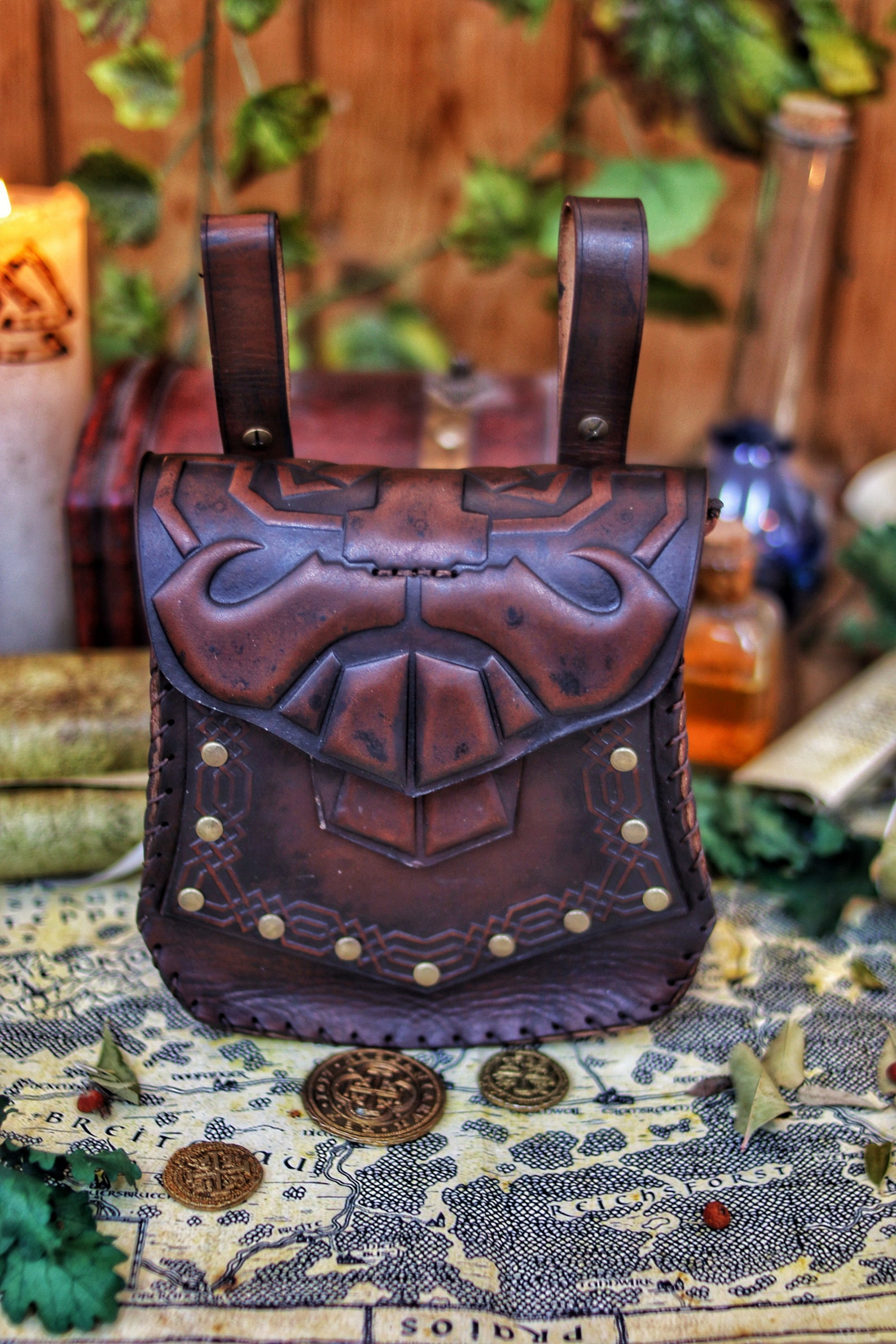 Leather Dwarf Pouch, Embossed Duavern Belt Bag for Larp, Steampunk ...