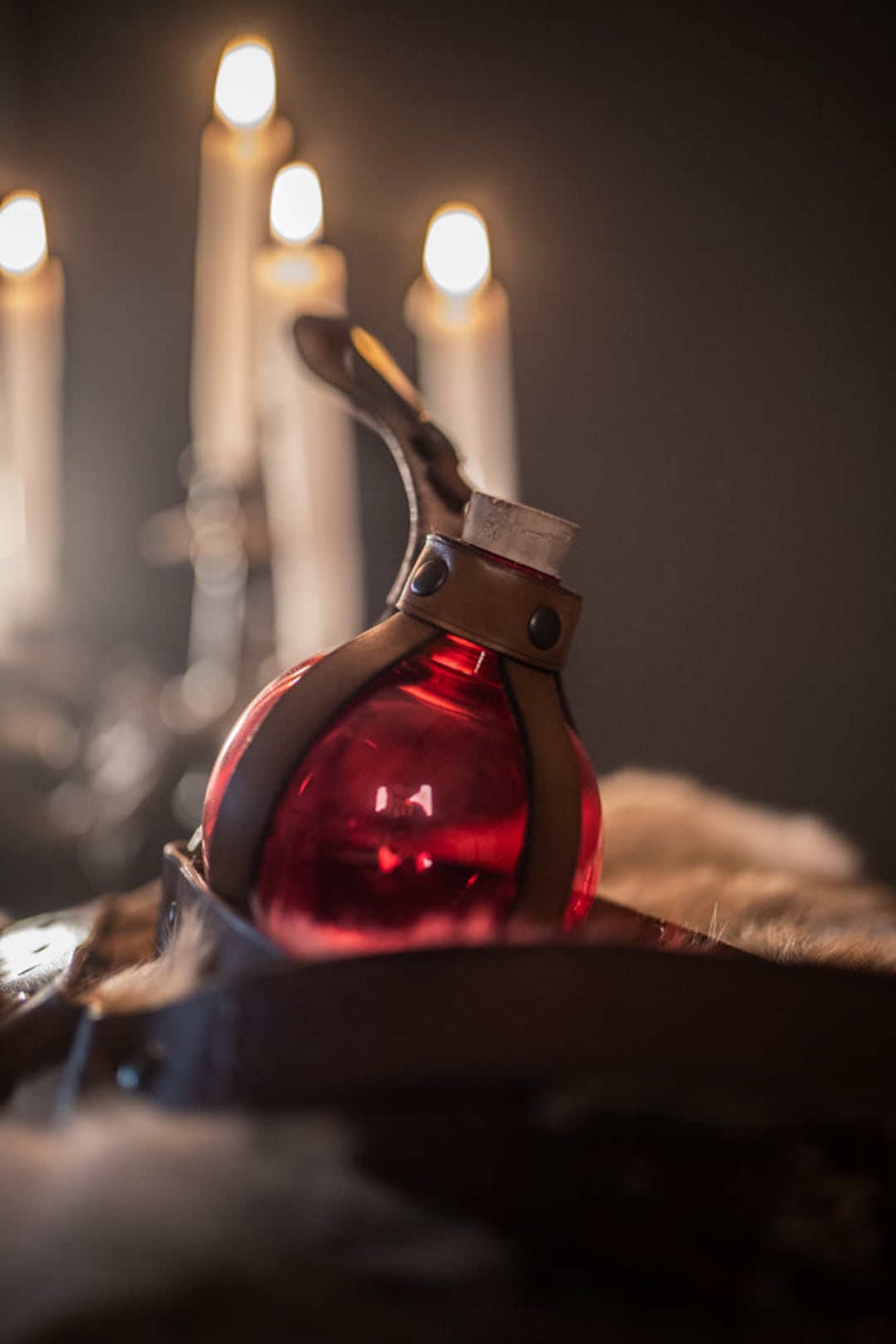 Red Potion Bottle With Leather Holder Potion. Flask DRINKING Bottle for ...