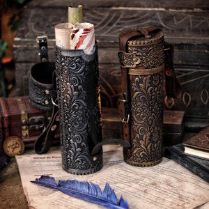 Ornated Leather Scroll Case: Exquisite Document Tube for Cosplay and ...