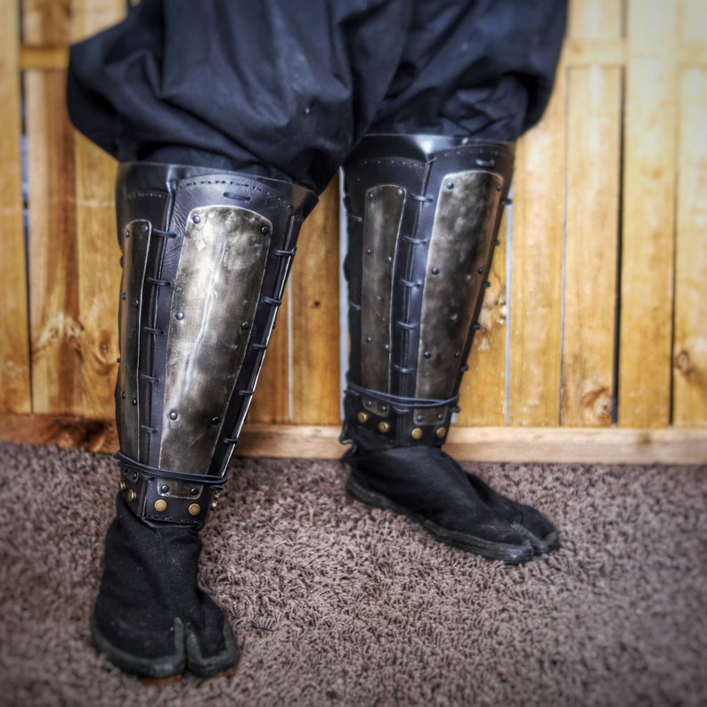 Samurai Iron Greaves Leather Shin Guards Larp or Cosplay - Etsy
