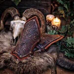 Viking Leather Bracers With Norse Knot Engraving for LARP Cosplay ...