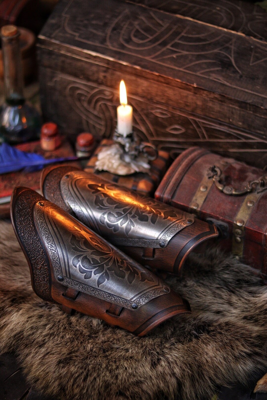 Leather Bracers Medieval Knight Costume Larp Armor Noble Cosplay ...