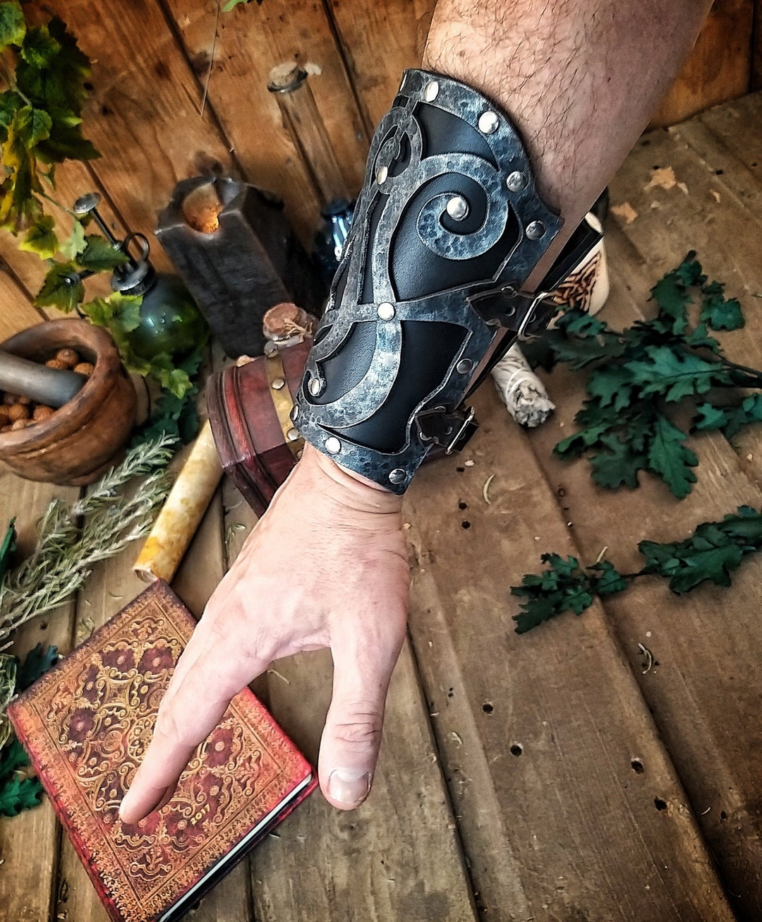 Dark Wizard Bracers for Larp Costume and Wizardry Cosplay Leather ...