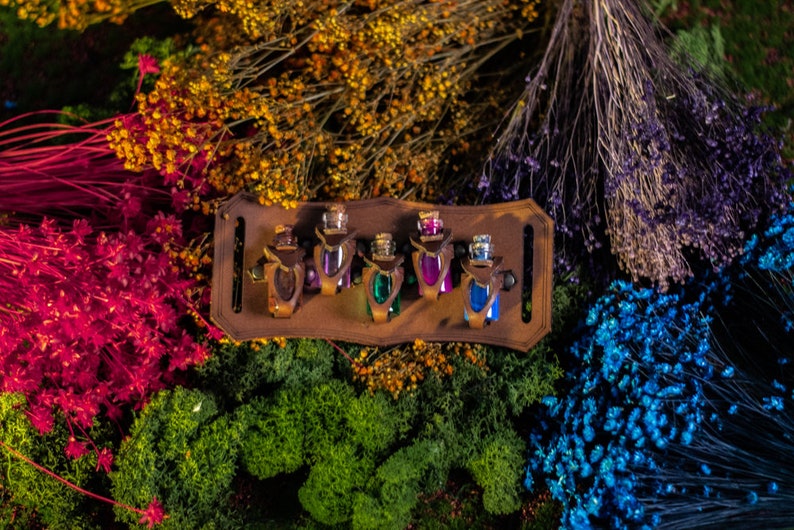 Belt Potion holder for 5 small bottles. Made of leather for | Etsy